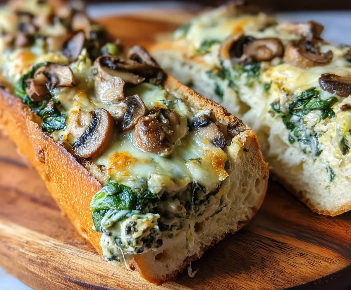 Cheesy Spinach Artichoke Mushroom Baguette